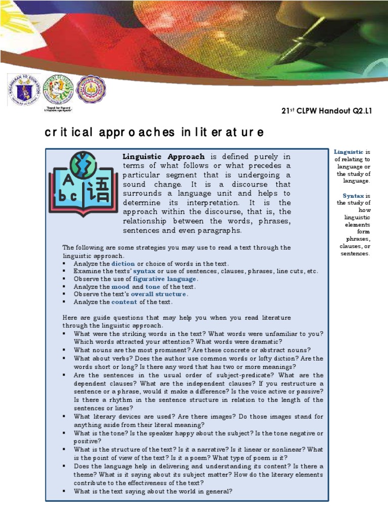 Critical Approaches in Literature: 21 CLPW Handout Q2.L1 | Download Free PDF | Phrase | Clause