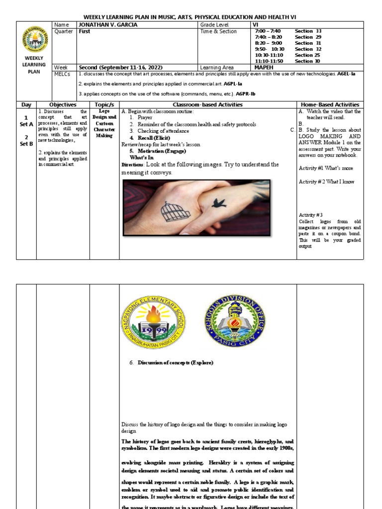MAPEH - Q1 - WLP - WEEK-arts Module 5 | PDF | Logos | Online And Offline