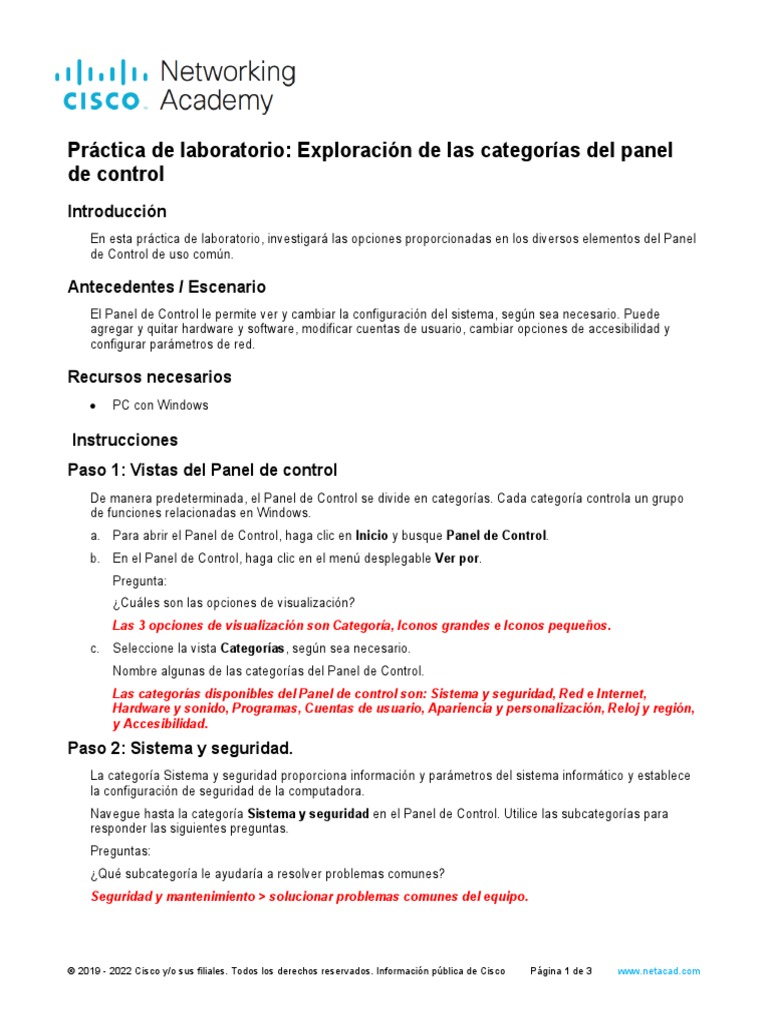 11.2.1.5 Lab - Explore Control Panel Categories | PDF
