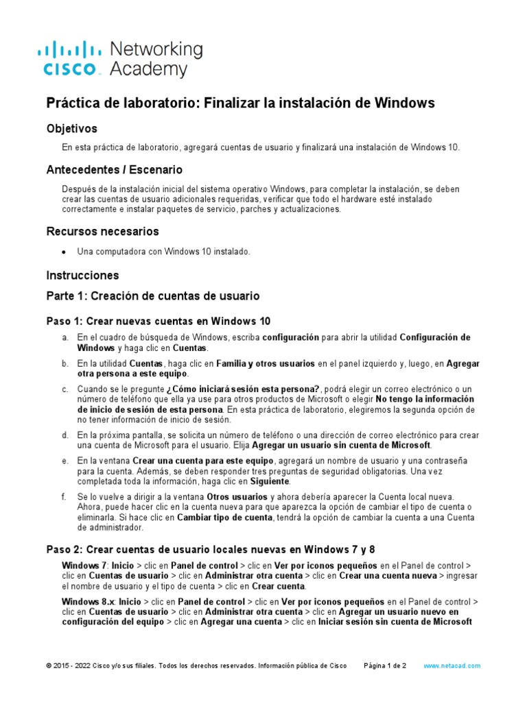 10.3.1.4 Lab - Finalize The Windows Installation | Descargar gratis PDF | Microsoft Windows ...