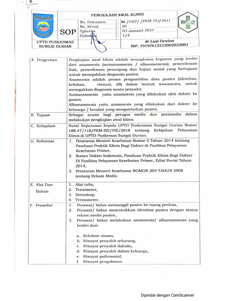 Sop Pengkajian Awal Klinis | PDF