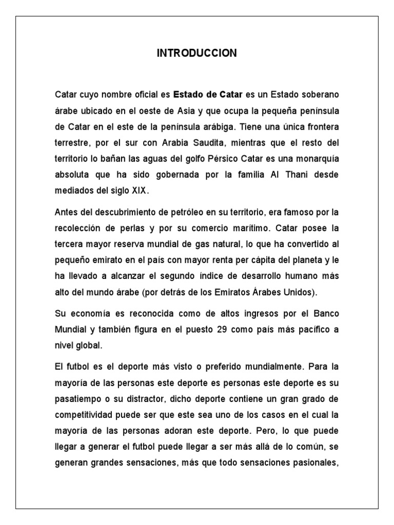 Ensayo Catar. Atziri | PDF | Asociación de Futbol | Katar
