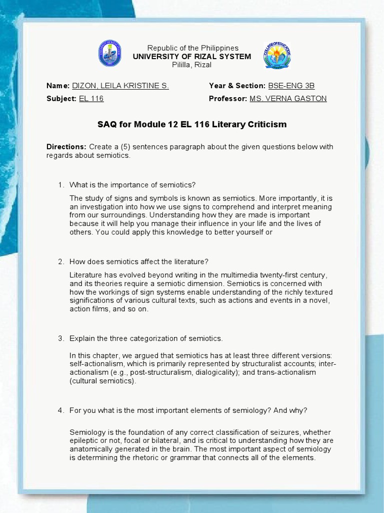 SAQ Module 12 - EL 116 PDF | PDF