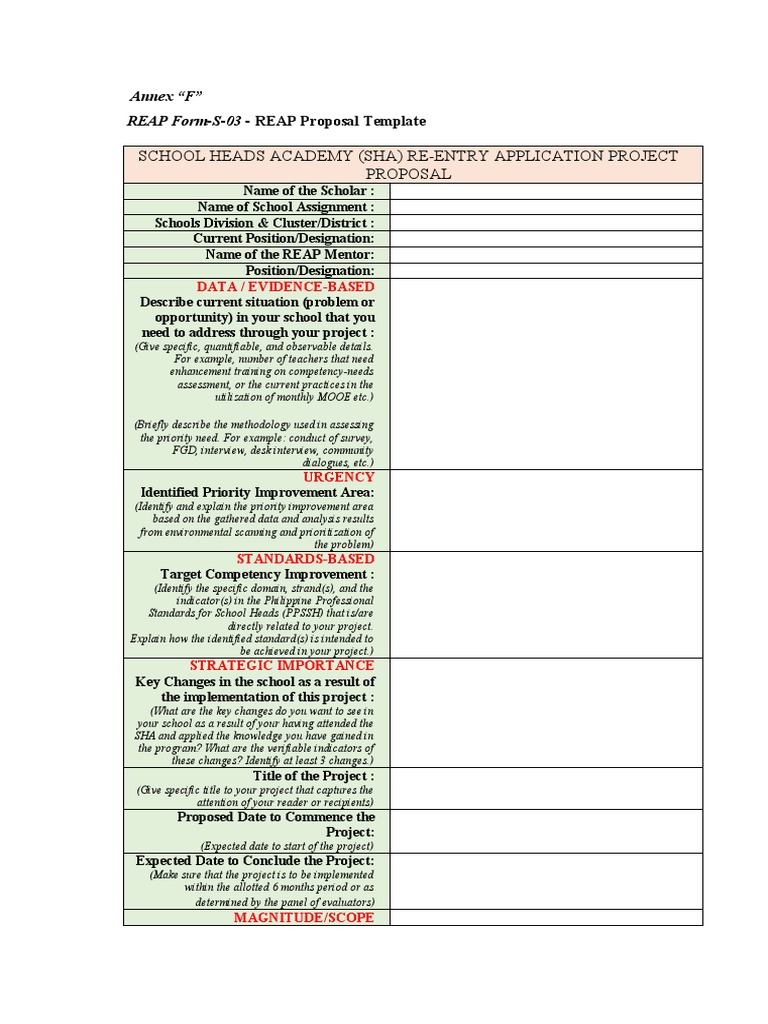 Annex F REAP Form S 03 REAP Proposal Template 1 | PDF | Risk ...