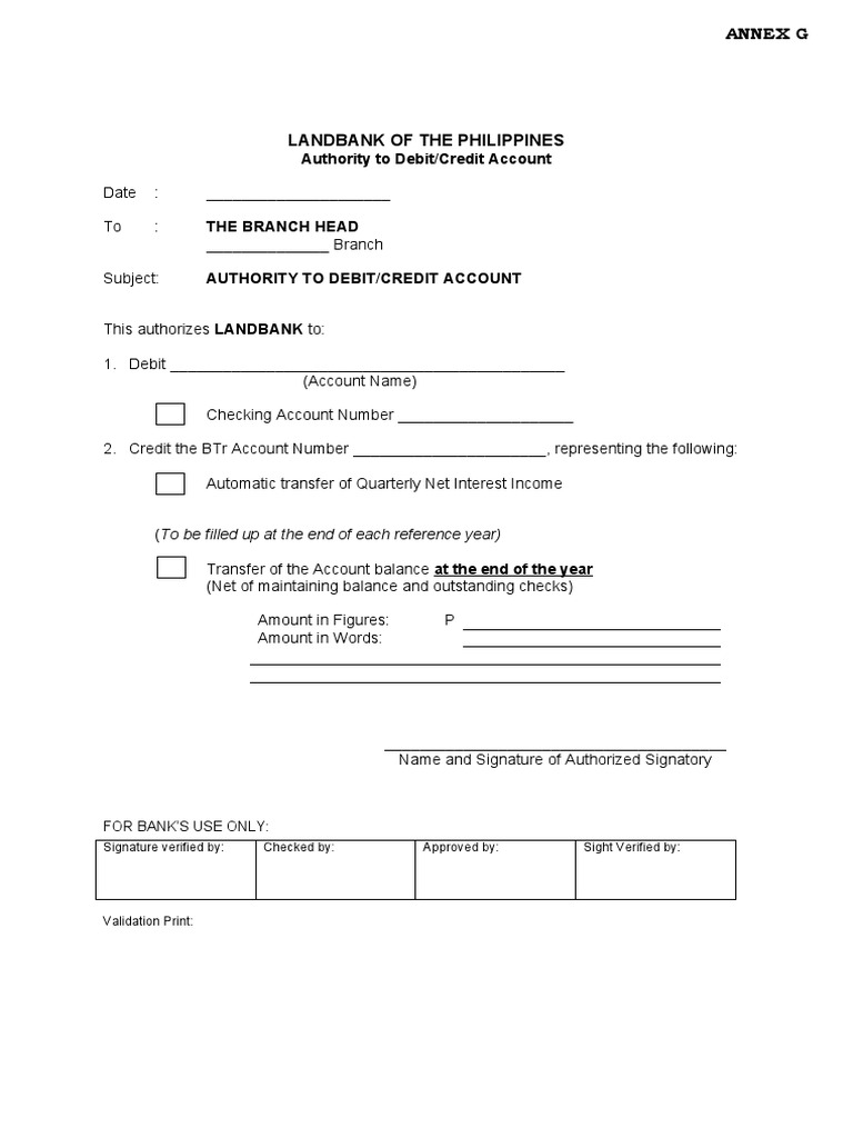 Annex G Authority To Transfer Funds To BTR LANDBANK | PDF | Business | Finance & Money Management