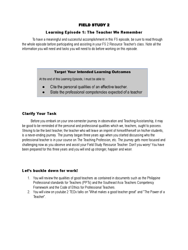 FS2 Episode 1: Memorable Teachers | PDF | Teachers | Teaching Method