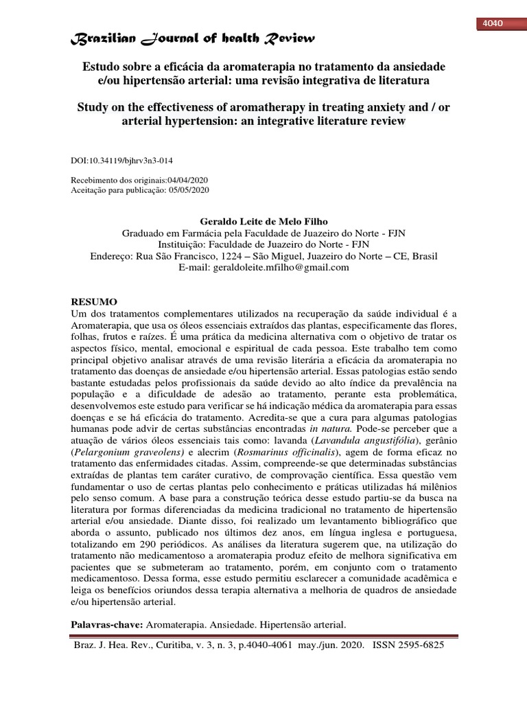 Estudo Sobre A Eficácia Da Aromaterapia No Tratamento Da Ansiedade ...