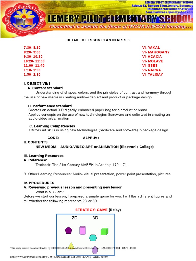 Detailed Lesson Plan in Arts 6 | PDF