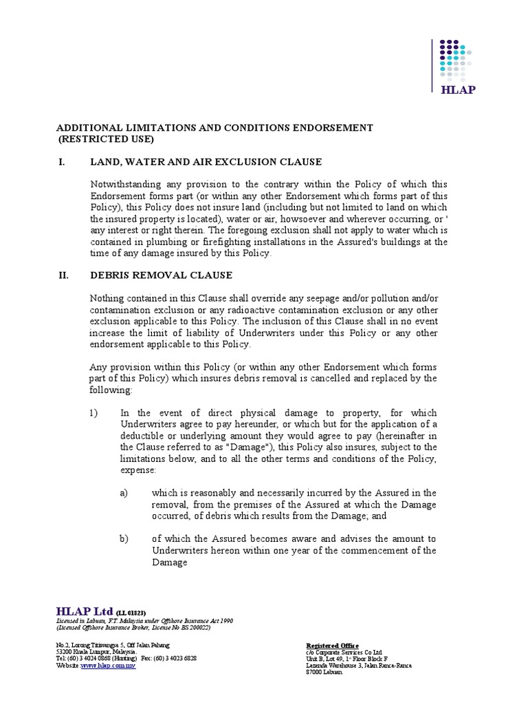 Additional Limitations and Conditions End | PDF