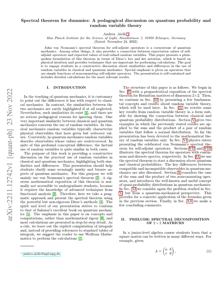 Spectral Theorem For Dummies | PDF | Matrix (Mathematics) | Probability Distribution
