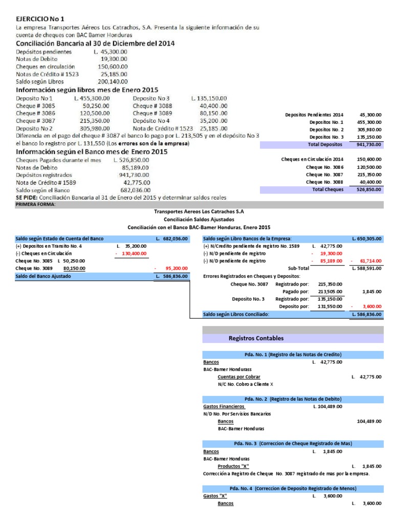 Ejercicios Desarrollados de Conciliacion Bancaria | PDF | Bancos | Cheque