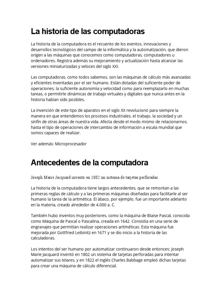 Historia de las computadoras: evolución y avances | PDF