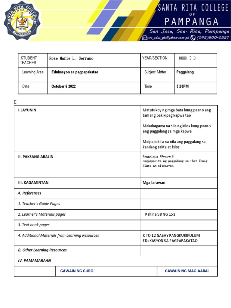 Lesson Plan in GMRC | PDF