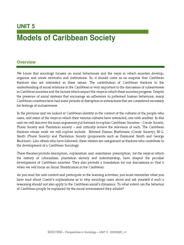 SOCI1002 - Models of Caribbean Society | PDF