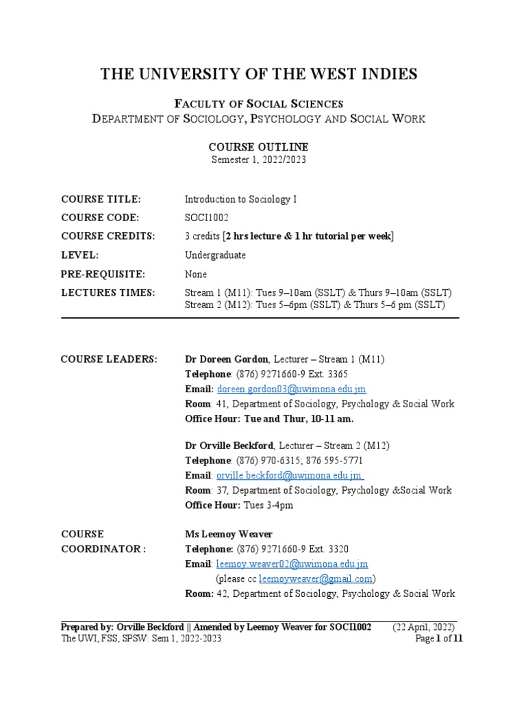 Soci1002 Course Outline | PDF | Sociology | Social Sciences