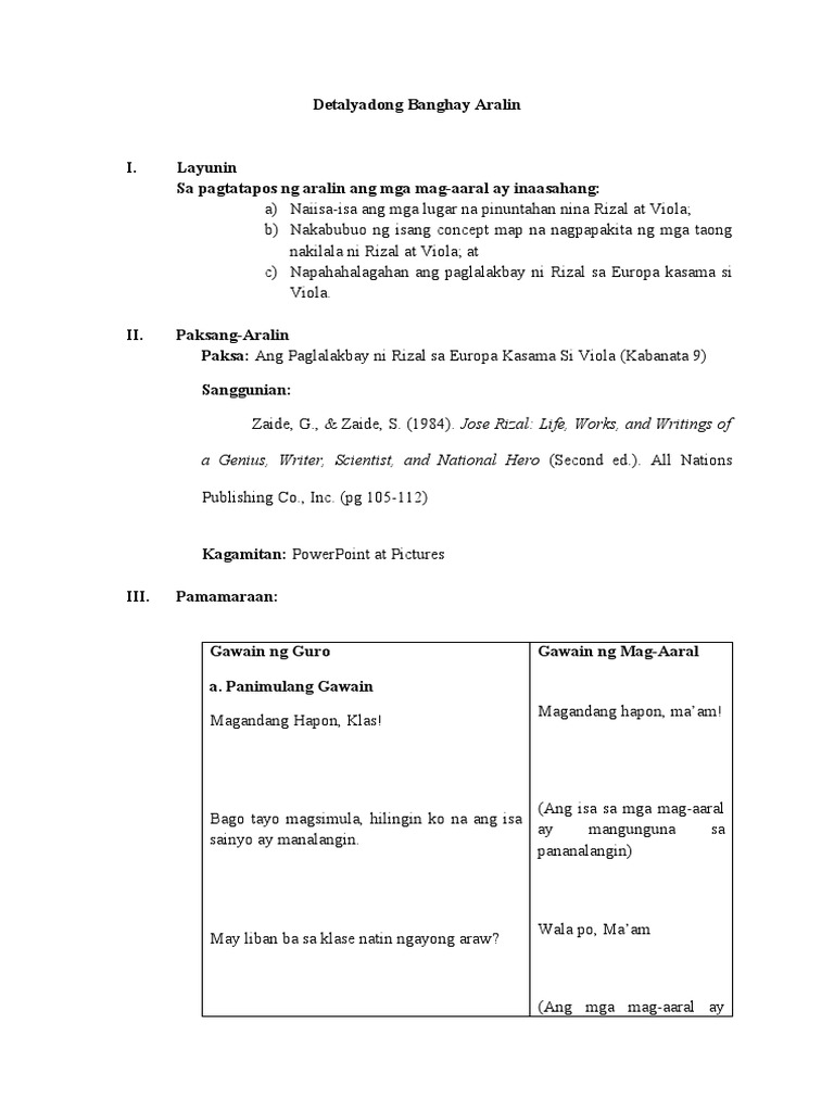 Detailed Lesson Plan Rizal (SocialStudies) | PDF