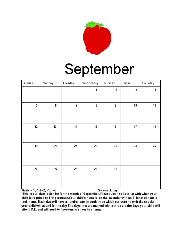 September Classroom Calendar | PDF