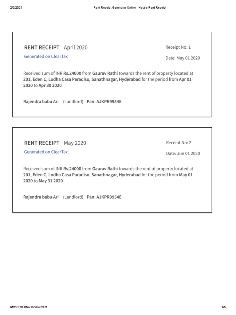 Rent Receipt Generator Online - House Rent Receipt | PDF