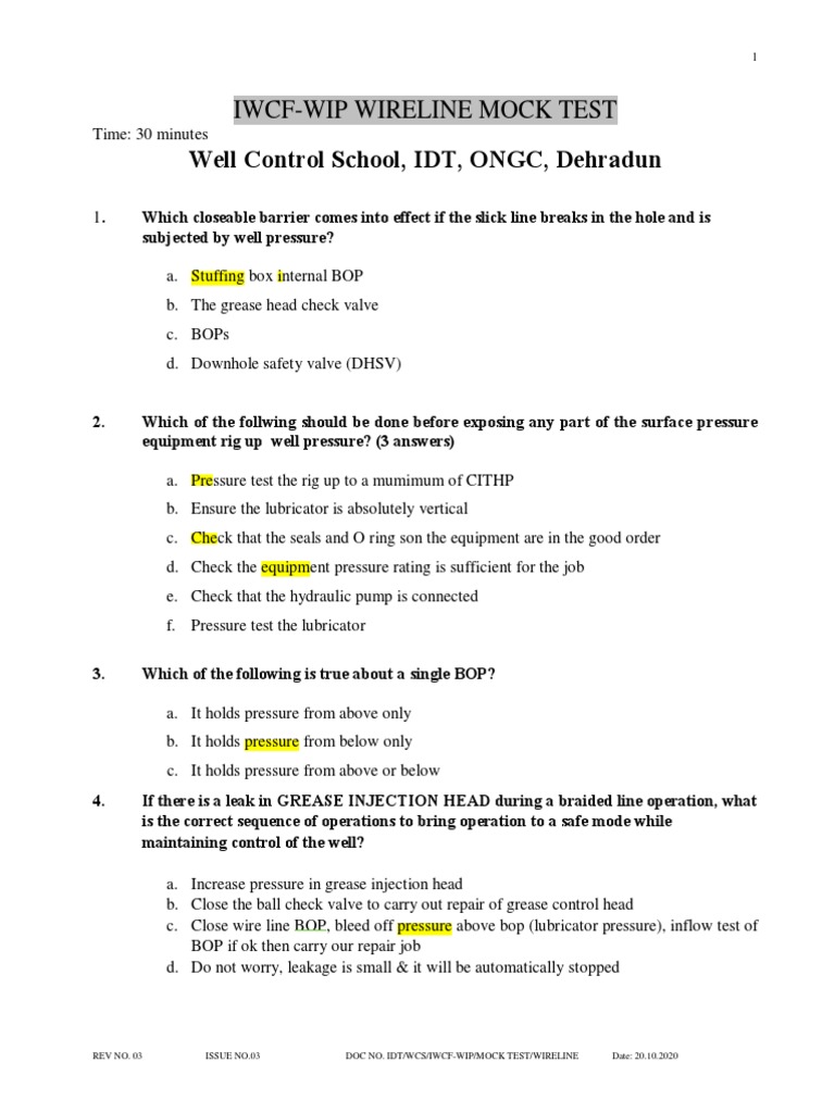 WIRELINE MOCK TEST - 20 - 10 - 2020-Virtual WIP | PDF