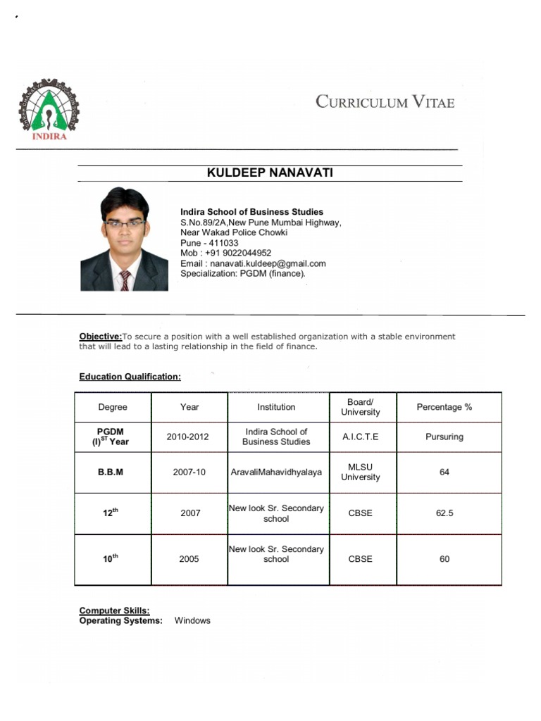 Kuldeep CV | PDF | Career & Growth | Finance & Money Management
