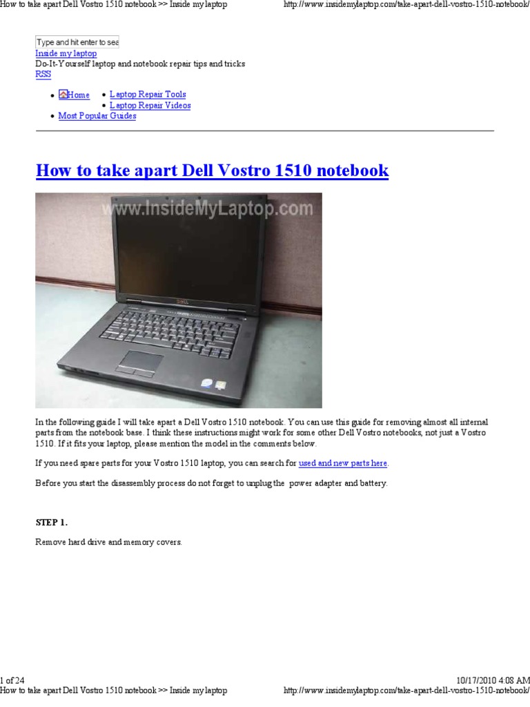 Taking Apart Dell Vostro 1510 | PDF | Laptop | Computer Monitor