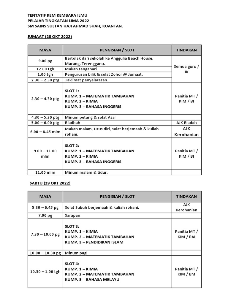 Tentatif Kem Kembara Ilmu | PDF
