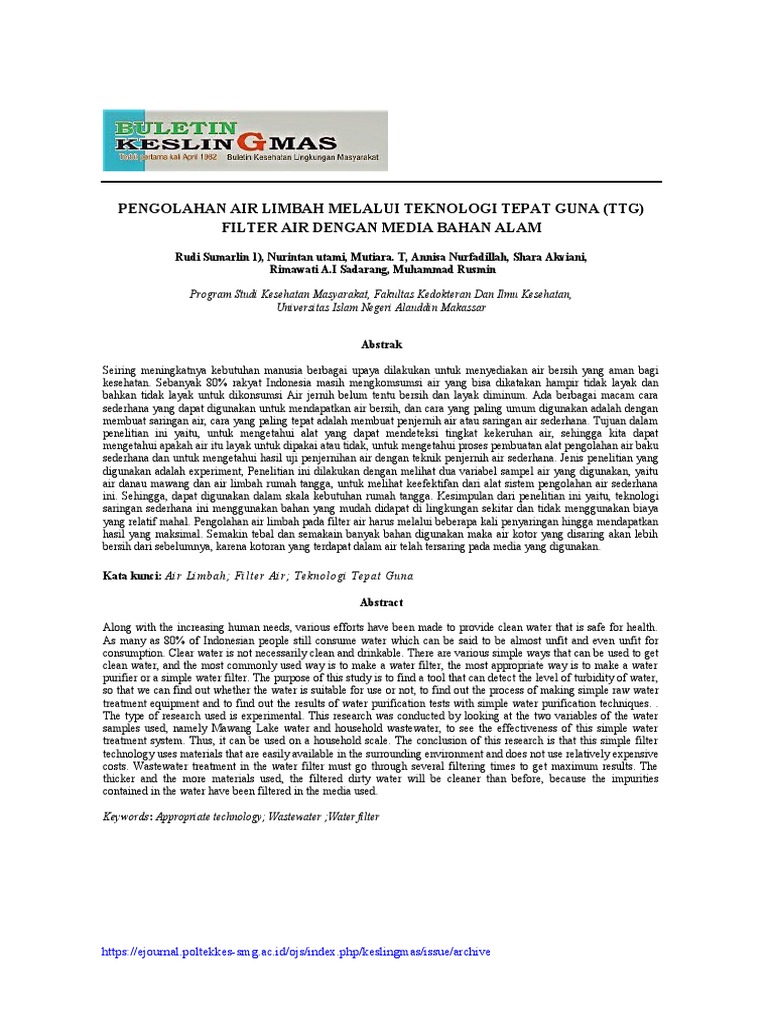 TTG Filter Air - Artikel Buletin Keslingmas | PDF