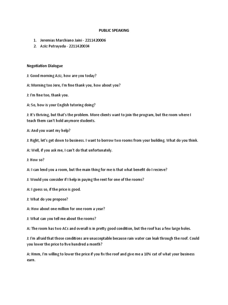 Public Speaking - Negotiaton Dialogue | PDF | Career & Growth