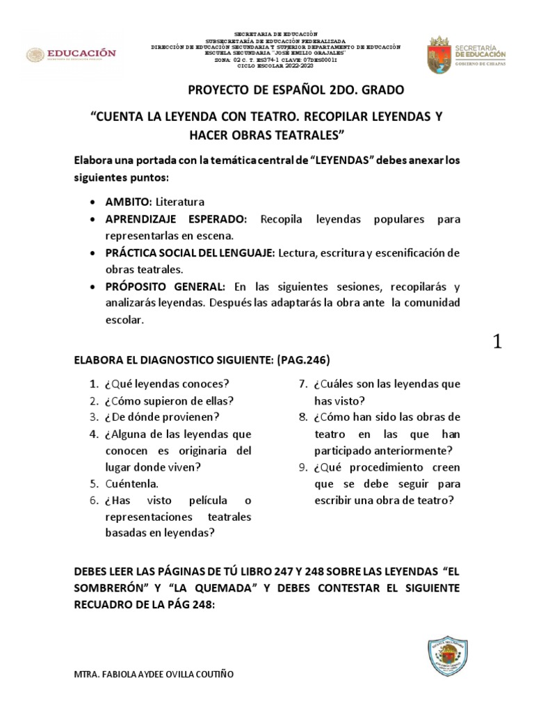 Proyecto de Español 2do Leyendas | PDF