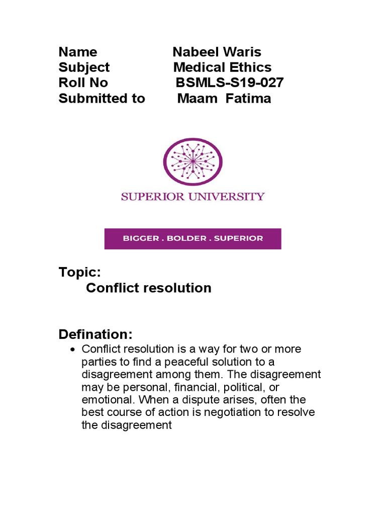 Conflict Resolution Assignment | PDF | Conflict Resolution | Cognition