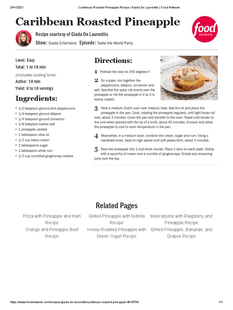 Caribbean Roasted Pineapple Recipe - Giada de Laurentiis - Food Network ...