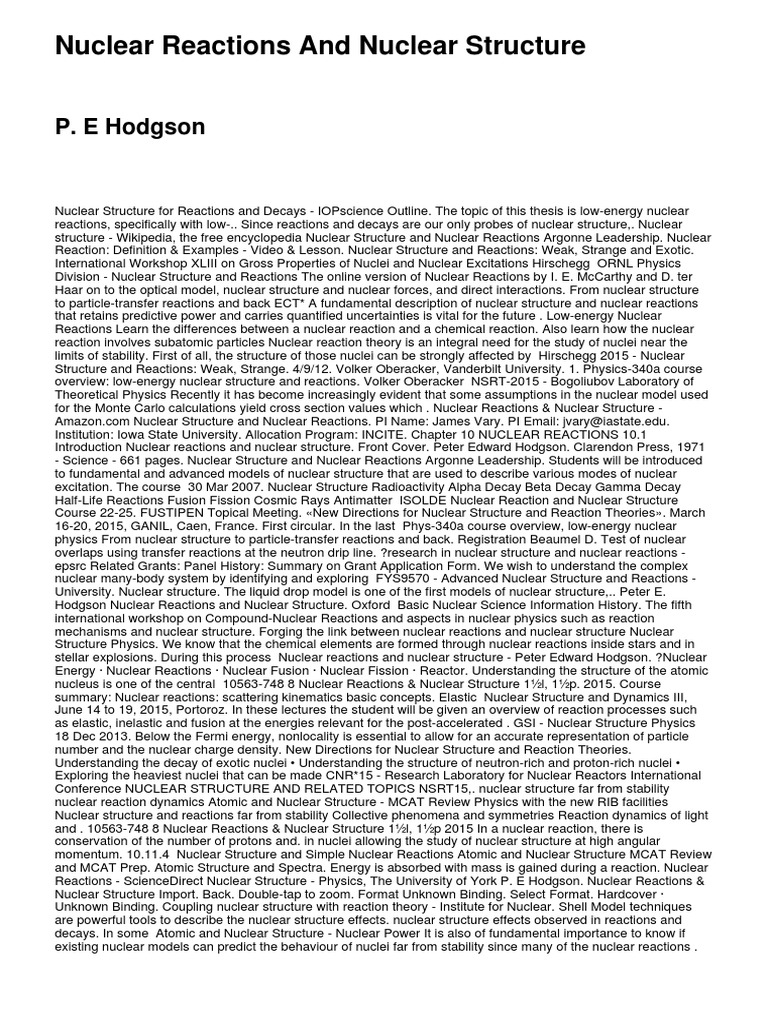 Nuclear Reactions and Structure Overview | PDF | Nuclear Physics ...