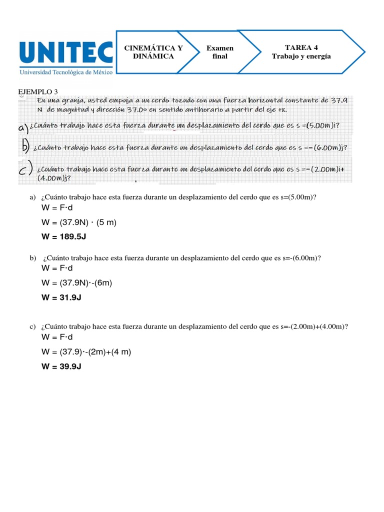 EF - Tarea 4 Trabajo y Energia Tarea | PDF