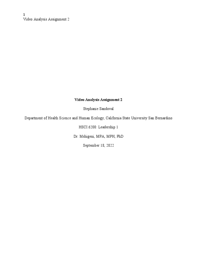 Video Analysis Assignment 2 | PDF | Leadership | Cognition
