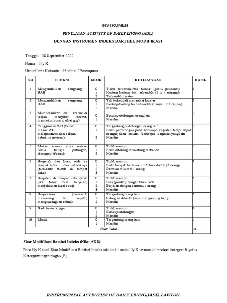 Penilaian Activity of Daily Living Dan Nutrisi | PDF