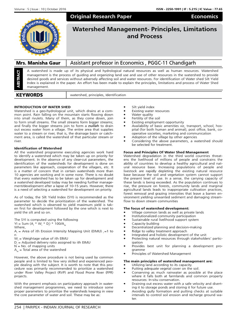Watershed Management Principles Limitations and Process - October ...