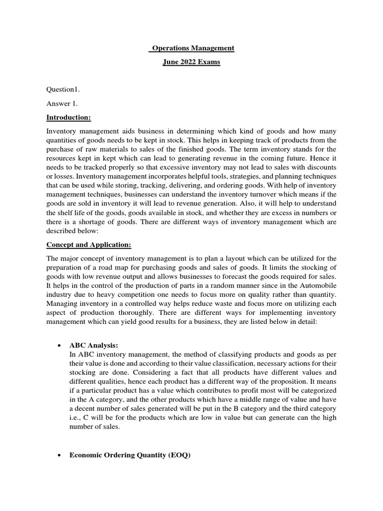 Operations Management Assignment | PDF | Inventory | Lean Manufacturing