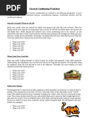 Elements Of Classical Conditioning Worksheet Psychology Classical