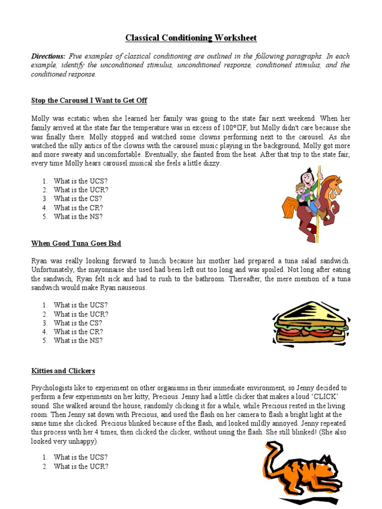 Classical Conditioning Worksheet 1 | PDF | Classical Conditioning ...