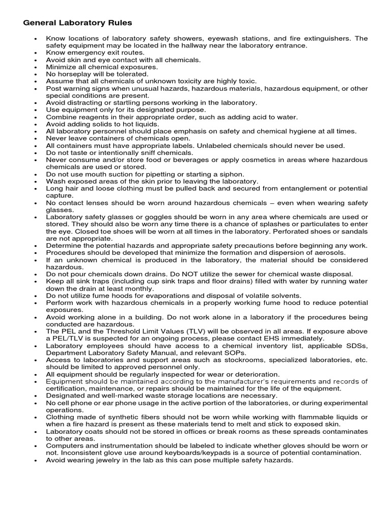 General Laboratory Rules | PDF | Laboratories | Water