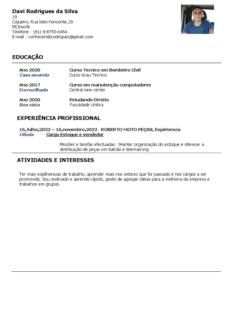 Currículo de Davi Rodrigues da Silva | PDF | Negócios | Arte