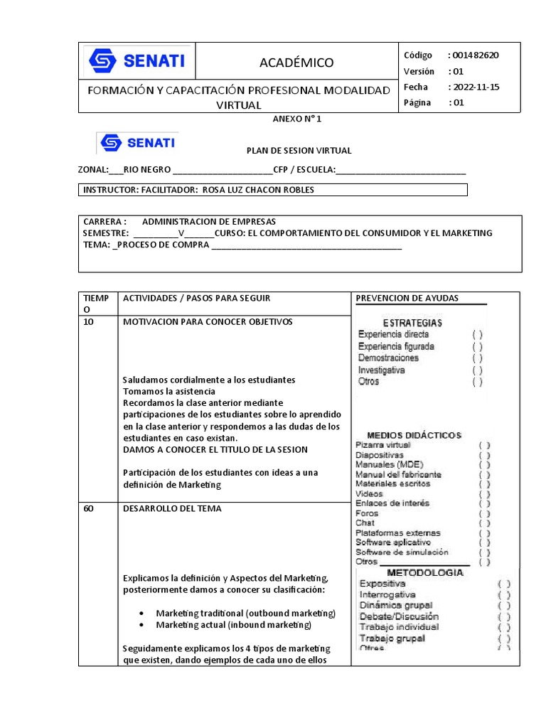Plan de Sesion Senati 9 | PDF | Marketing | Business