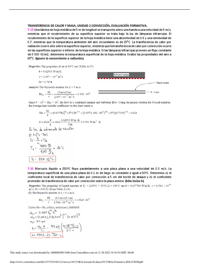 U2 Convecci N Forzada Evaluaci N Formativa SOLUCION PDF | PDF | Convección | Transferencia de calor