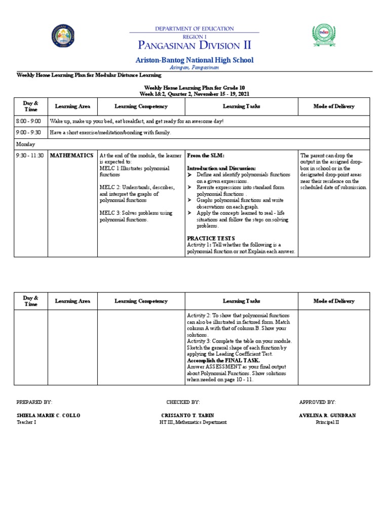 WHLP Math 10 (Quarter 2) - Module 1-2 | PDF