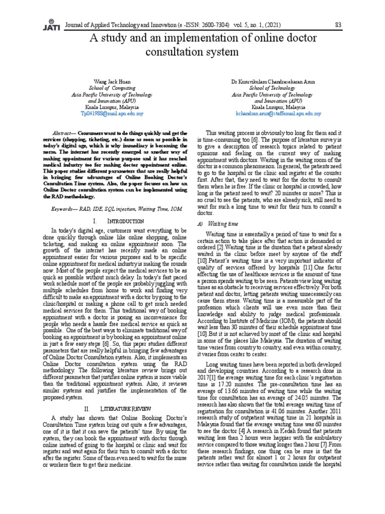 A Study and Implementation of Online Doctor Consultation System | PDF ...