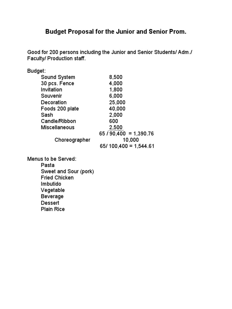 Junior-Senior Prom Budget Proposal | PDF