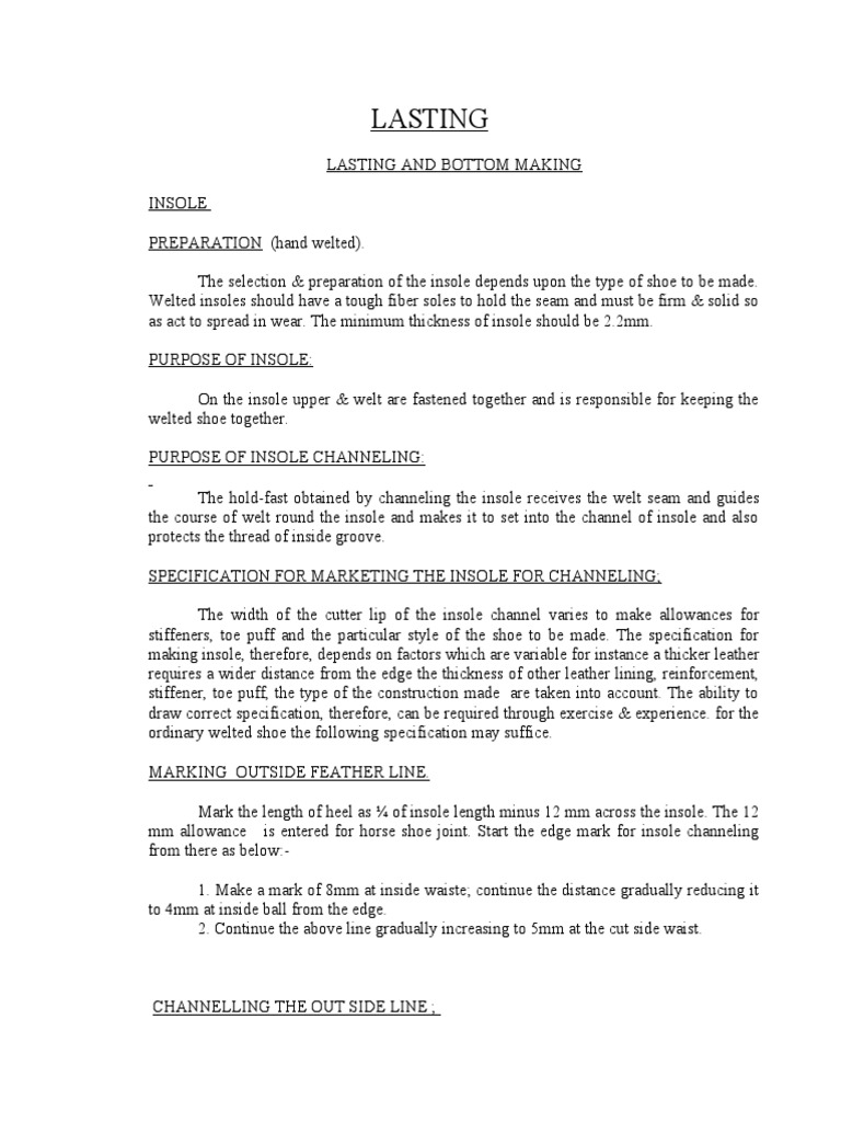 Lasting and Insole Making | PDF | Adhesive | Shoe