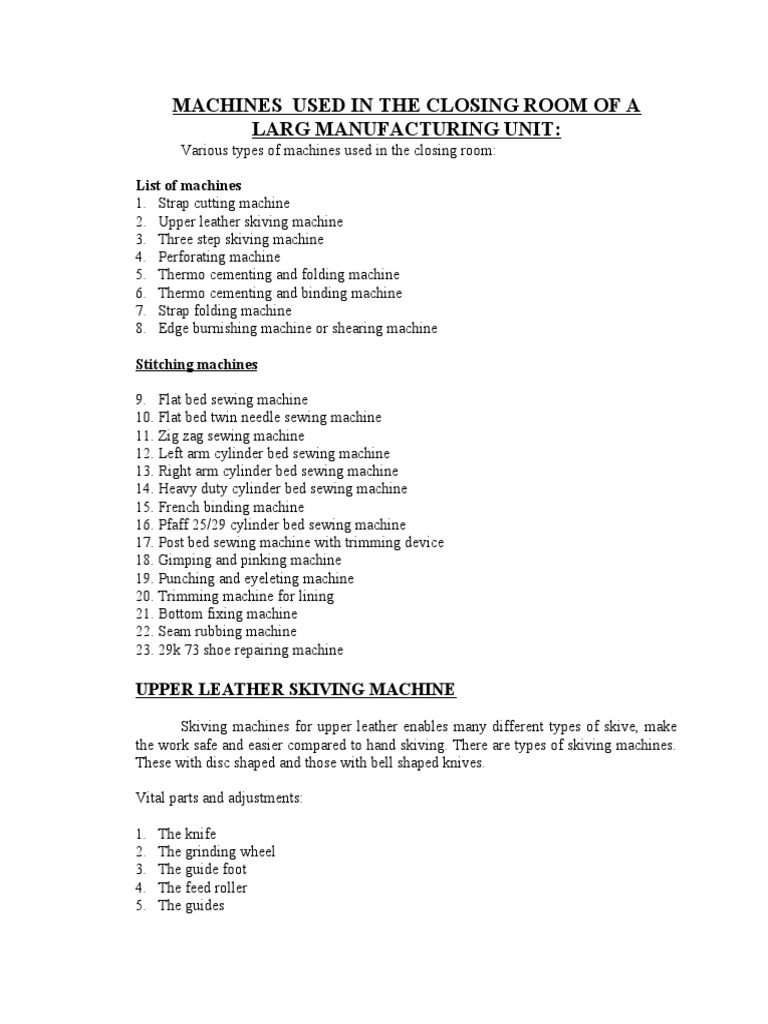 Machines Used in The Closing Room of A Large Manufacturing Unit | PDF ...