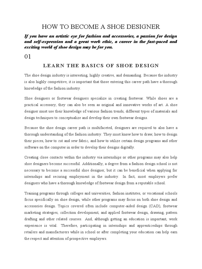How to Become a Shoe Designer | PDF | Shoe | Design