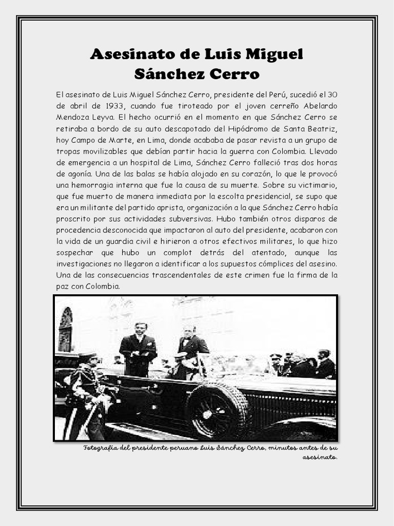 Asesinato de Luis Miguel Sánchez Cerro | PDF